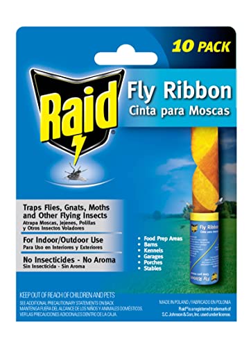 Raid Fly Ribbon, Fly Traps for Indoors and Outdoors, Bug Trap for Flying Insects, Pack of 10