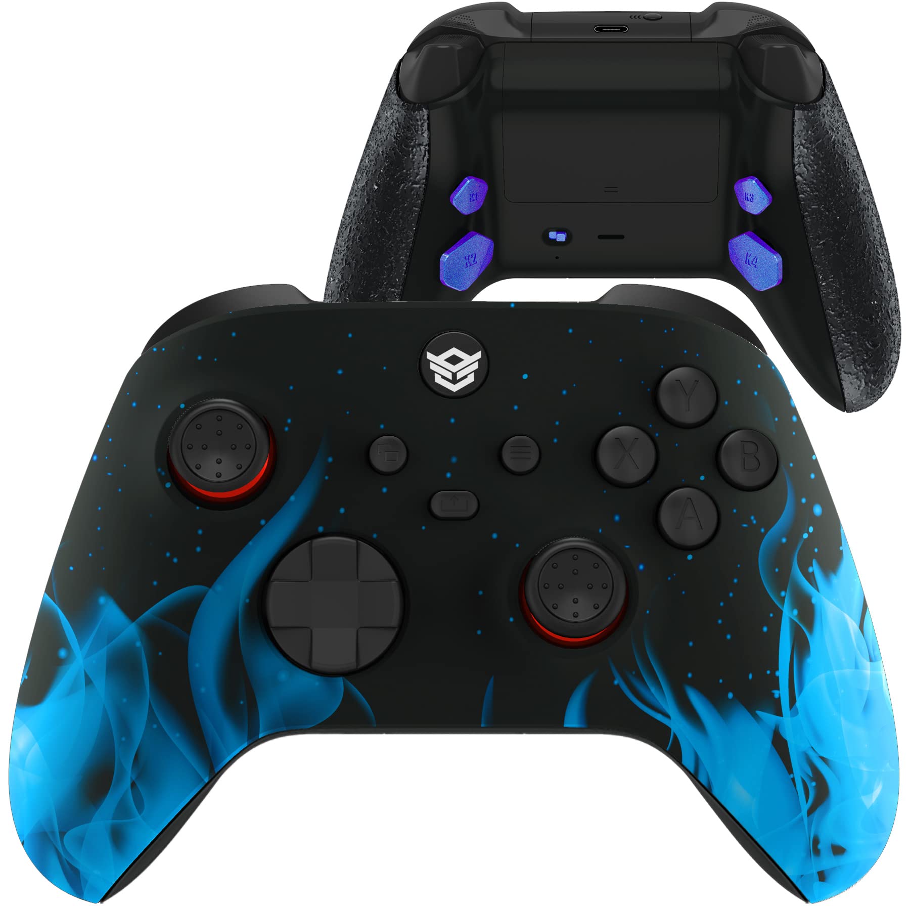 HEXGAMING Customizable Advance Controller 4 Paddles & Interchangeable Thumbsticks & Flashshot Compatible with Xbox Series X/S Pro Custom Controller PC Wireless FPS Game Controller - Blue Flame