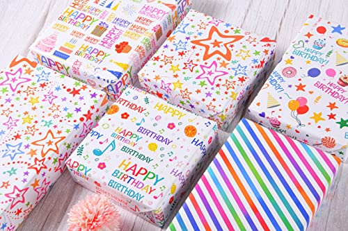 Sikiweiter Birthday Wrapping Paper Sheet - 10 Sheets Folded Flat Gift Wrapping Paper for Boys Girls Men Women - 19.7 x 27.6 Inches Per Sheet