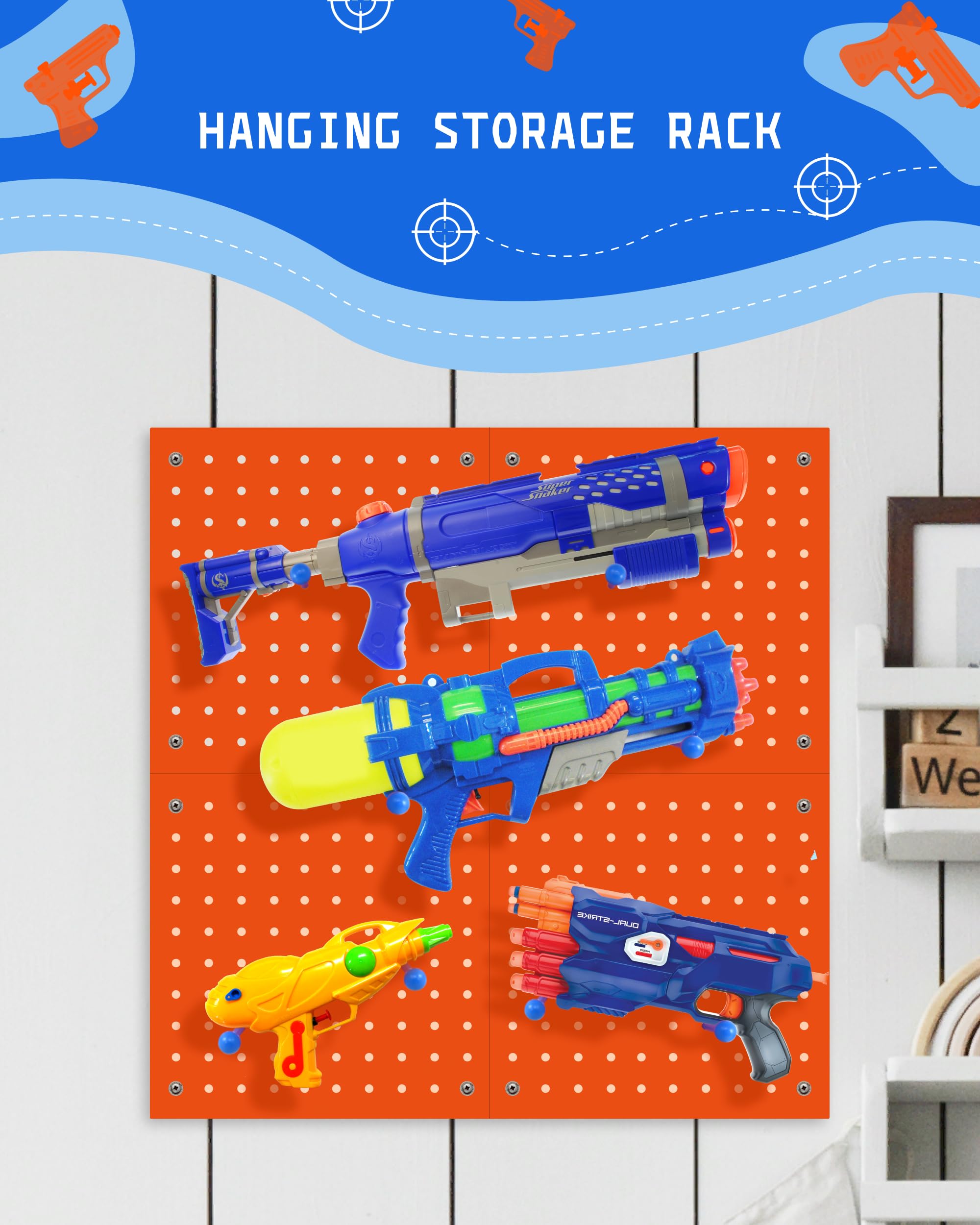 Skywin Peg Board for Nerf Gun Storage Organizer - Hanging Holder Compatible with All Blasters Nerf Gun Rack Organizer for Wall Organization (Orange)