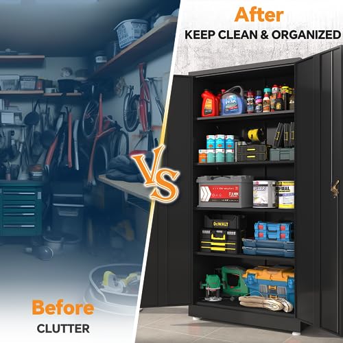 Fohufo Metal Storage Cabinet - 72-Inch Garage Cabinet with 4 Adjustable Shelves & Lockable Doors, Sturdy Tall Utility File Cabinet for Home, Office, School, Garage, Basement