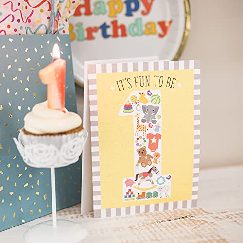 Tiny Expressions 1st Birthday Card for Boy or Girl with Envelope 5"x7" (First Birthday Card)