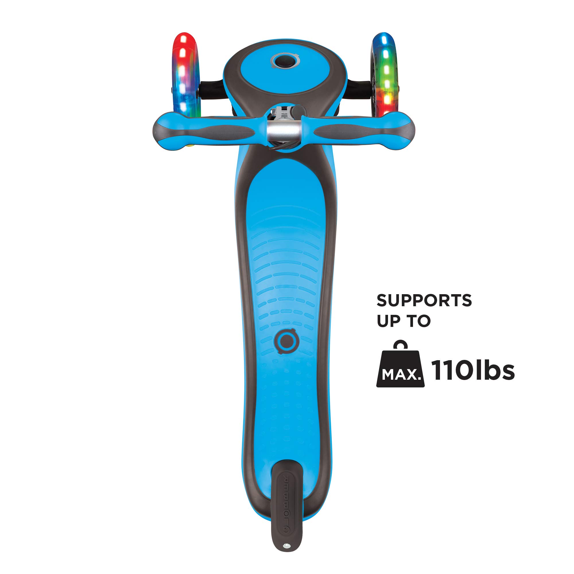 Globber - Primo Plus 3-Wheel Kids Kick Scooter - LED Light Up Wheels - Adjustable Height T-Bar - for Boys and Girls - Sky Blue