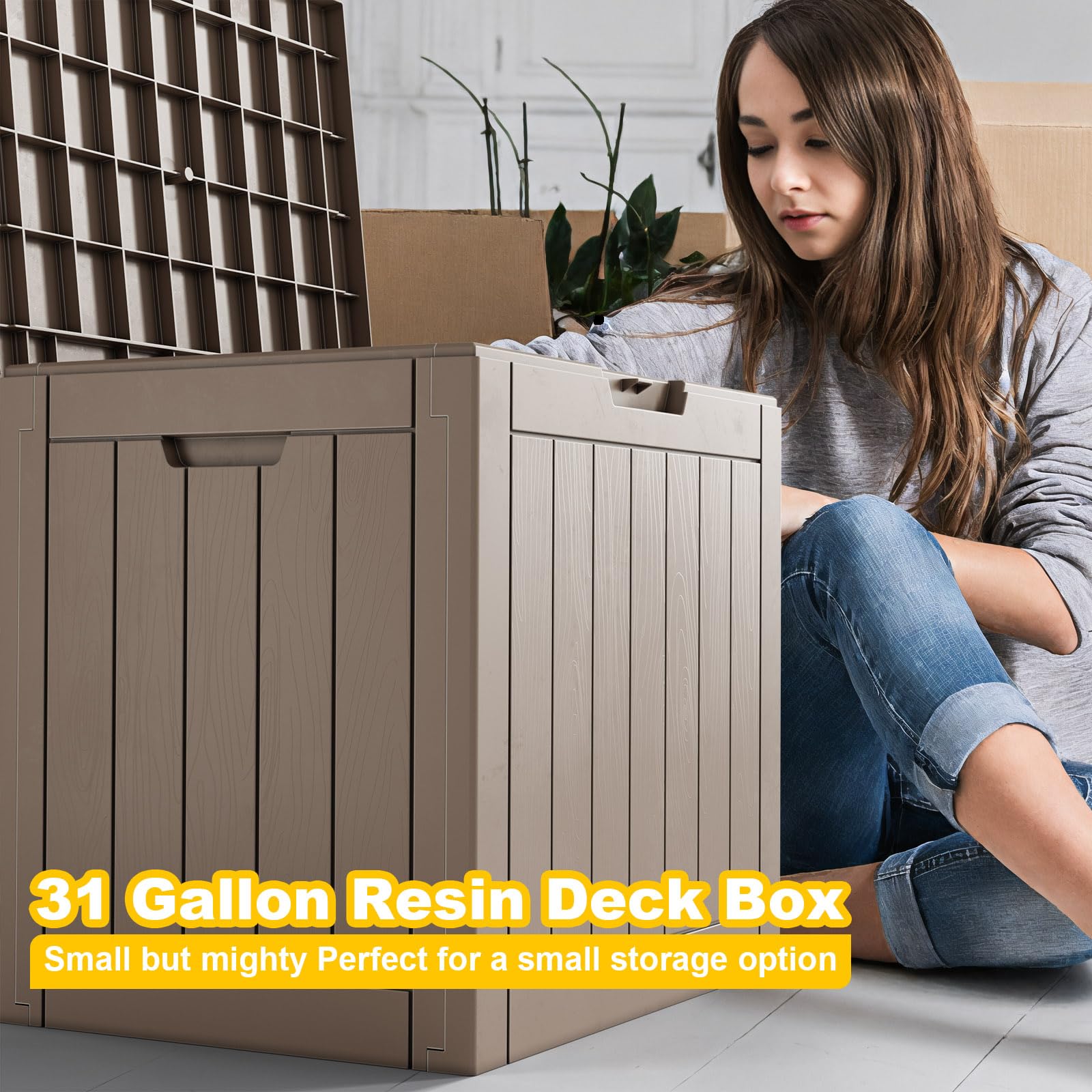 PatioZen 45 Gallon Deck Box,Resin Outdoor Storage Box with Lockable for Patio Furniture, Pool Accessories, Garden Tools Waterproof Outside Storage Box, Black