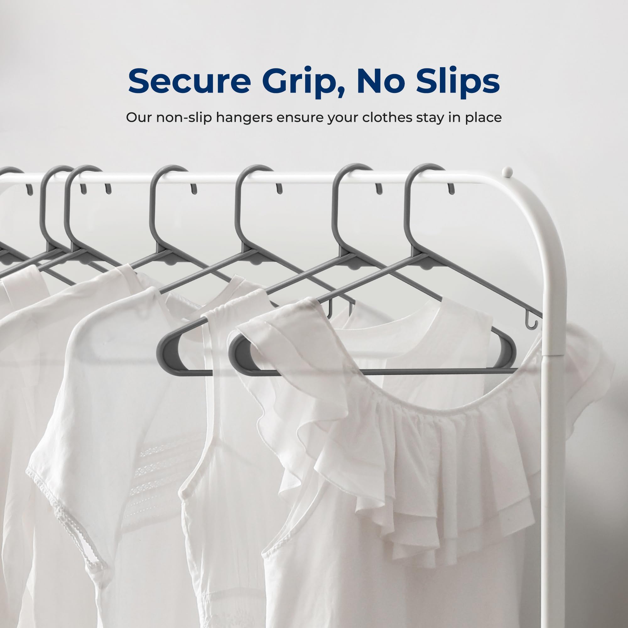 SereneLife Plastic Hangers 10 pcs, Non-Slip Heavy Duty Clothes Hanger, Smooth Finish to Protect Fabric, Lightweight, Ultra-Thin Hangers for Coats and Other Clothes (Gray)