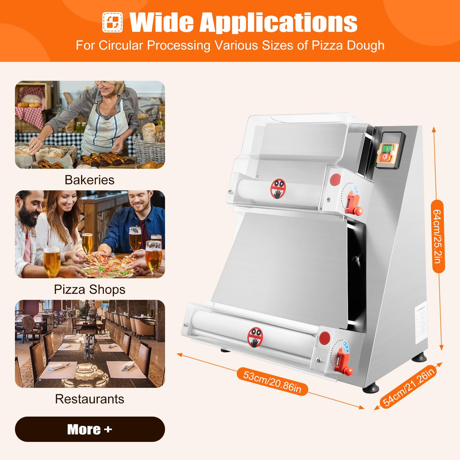 Pizza Dough Roller Sheeter Machine,Pizza Dough Roller Sheeter,Automatic Commercial Pizza Press with Adjustable Thickness,0.7-5.4mm,Pizza Making Machine