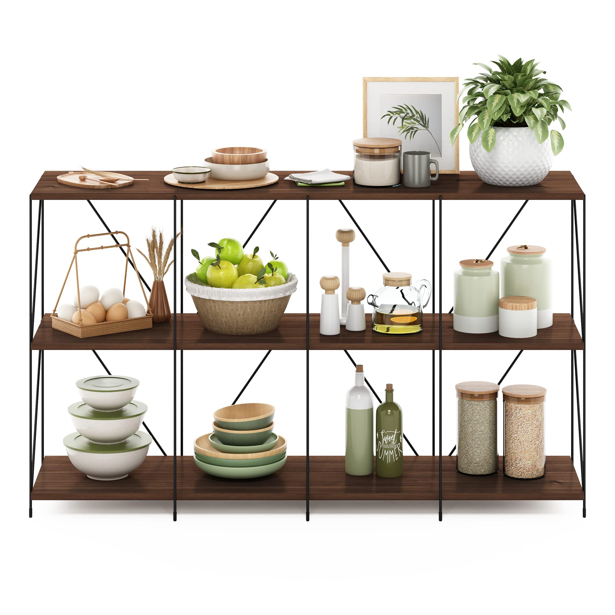 Furinno Besi 4 x 2 Multipurpose Shelf Display Rack with Metal Frame, Walnut Cove