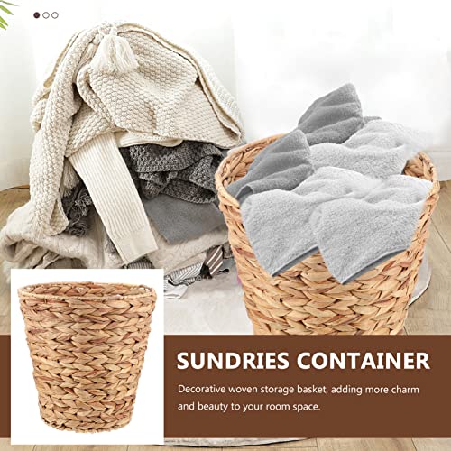 Rattan Basket Woven Waste Basket Round Trash Can Decorative Garbage Waste Bin Rubbish Container Laundry Cloth Storage Basket Organizer for Bedroom Home Living Room Bathroom Woven Basket