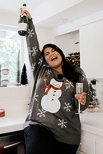 Tipsy Elves Women's Gray Sequin Snowman Christmas Neck Sweater Long Sleeve Sequin Snowman (Grey) XX-Large