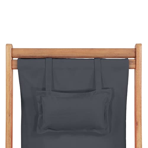 vidaXL Beach Sling Patio Chair, Outdoor Folding Deck Chair with Solid Wooden Frame, Patio Lounge Chair for Balcony, Fabric and Wooden Frame Gray