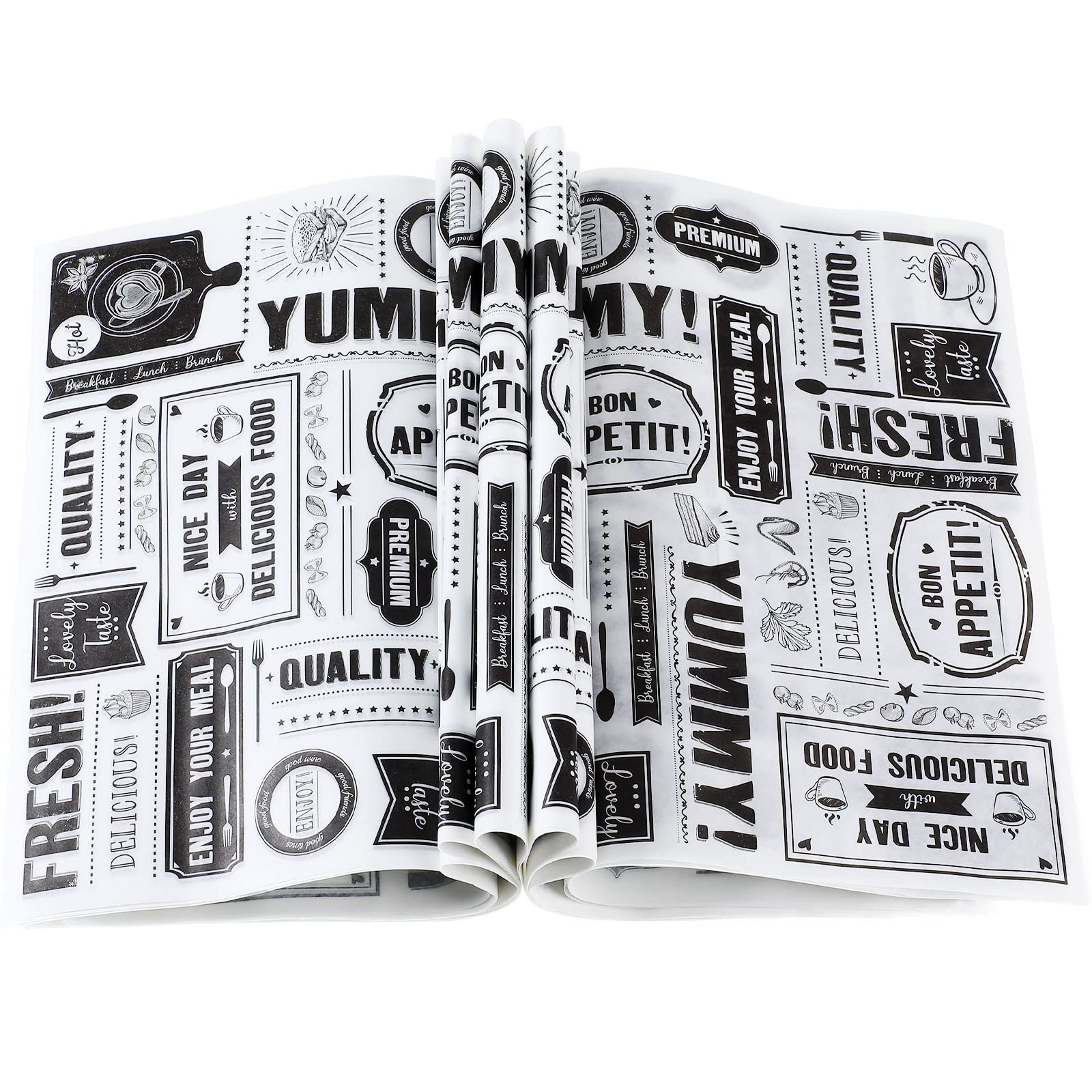 Newsprint Wax Paper Sheets Newspaper Theme Food Wrap Paper Grease Resistant Tray Liners Waterproof Wrapping Tissue Food Picnic Paper for Home Kitchen Baking Hamburger(White Background,150 Pieces)
