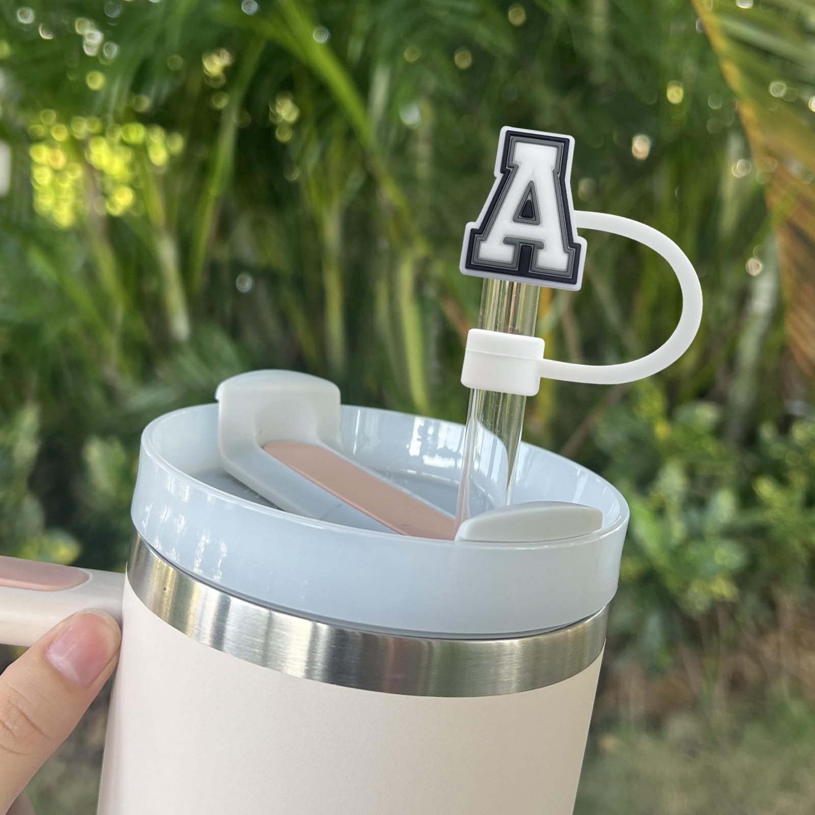 Velaco 4 PCS Initial Letter Charm Accessories and Straw Cover Pack- Chains with Initial Letter for Stanley 20 30 40 oz Tumbler with Handle