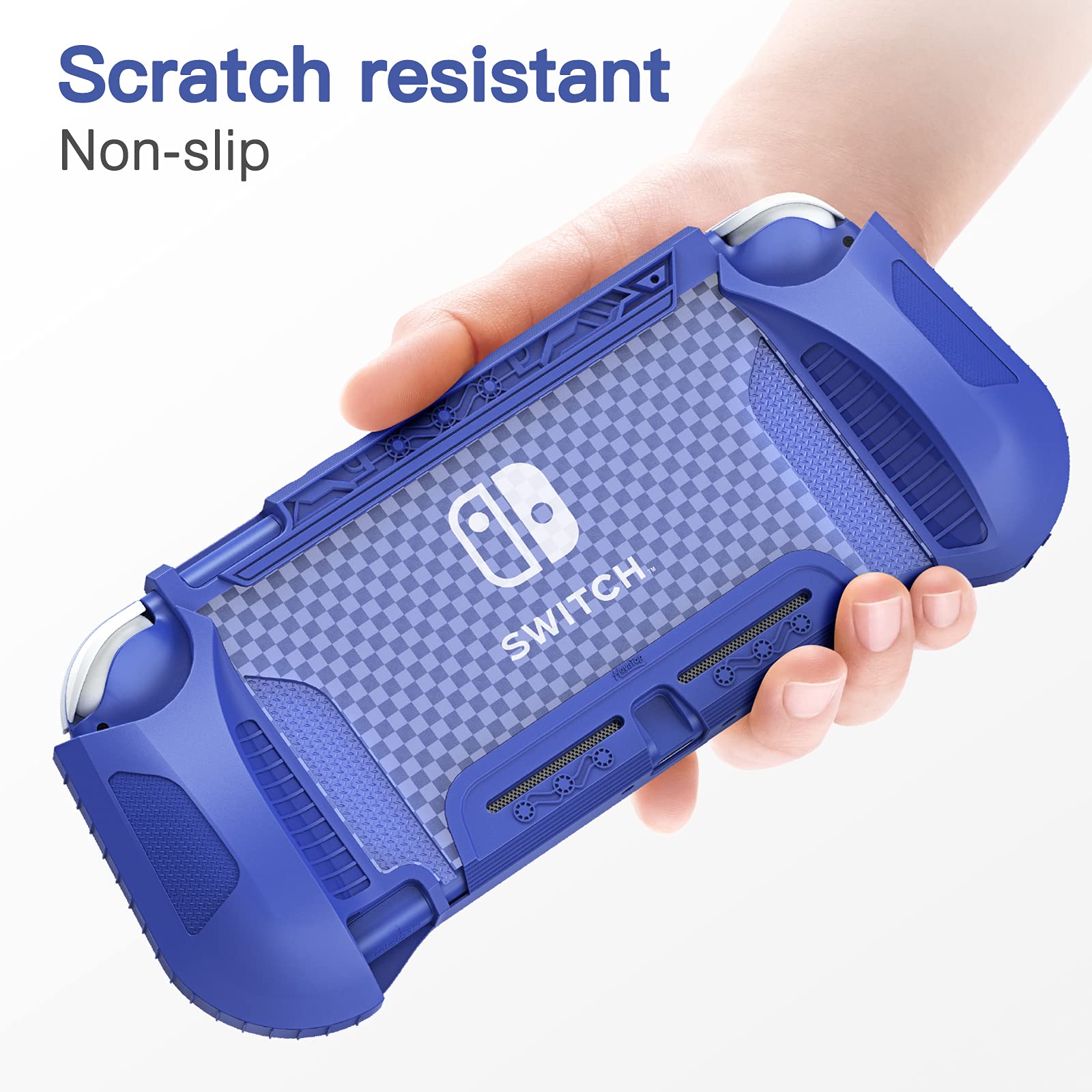 HEYSTOP Switch Lite Protective Case with Screen Protector and 6 Thumb Grips, Ergonomic Grip Case for Nintendo Switch Lite, Anti-Scratch/Anti-Dust/Shockproof (Blue)