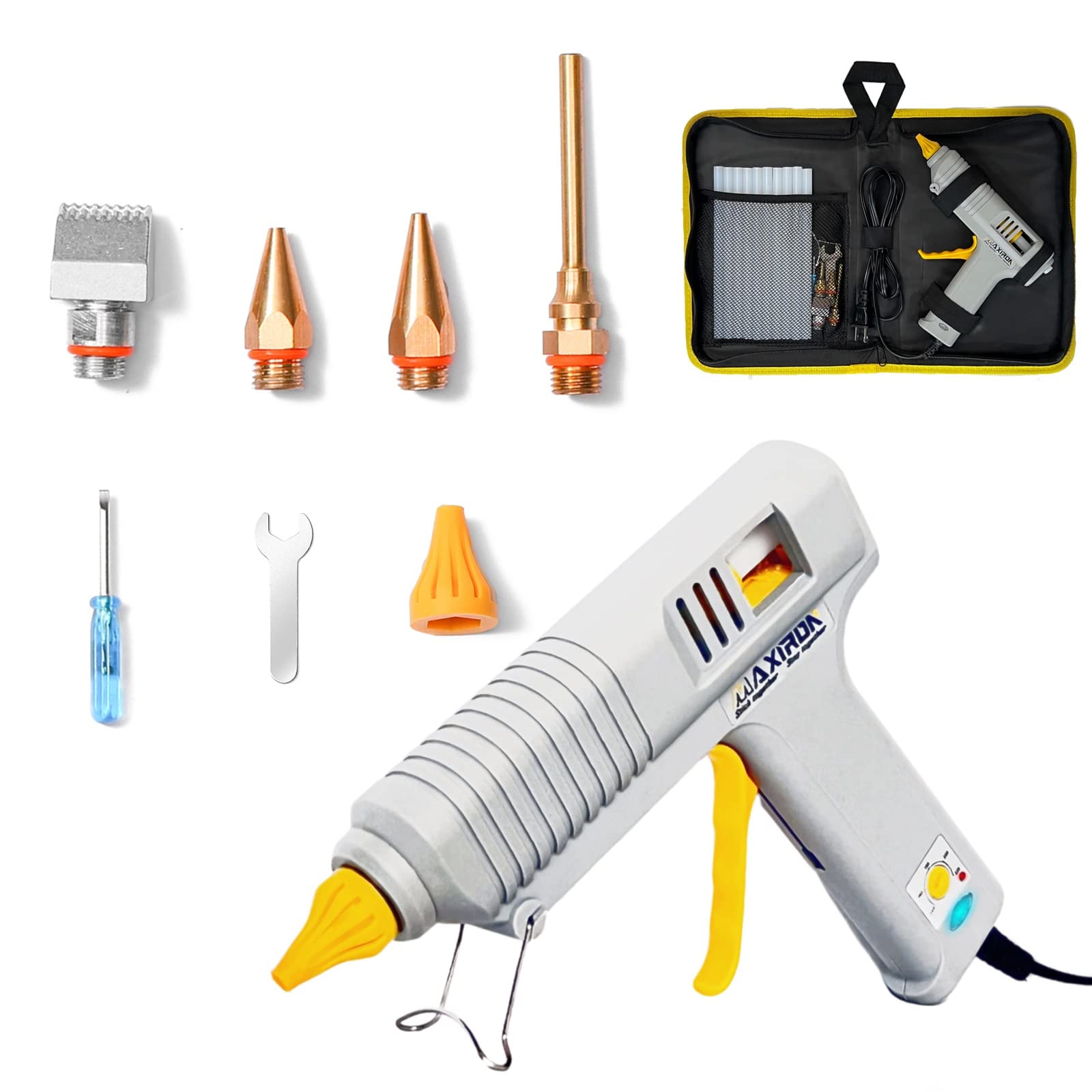 MAXIRON Full Size Hot Glue Gun with 4 Nozzles - 150 Watts Temperature Adjustable Glue Guns with Heating Indicator Light. Heavy Duty Glue Gun Kit for Crafting,Wood,PVC,Glass,Home Repair.