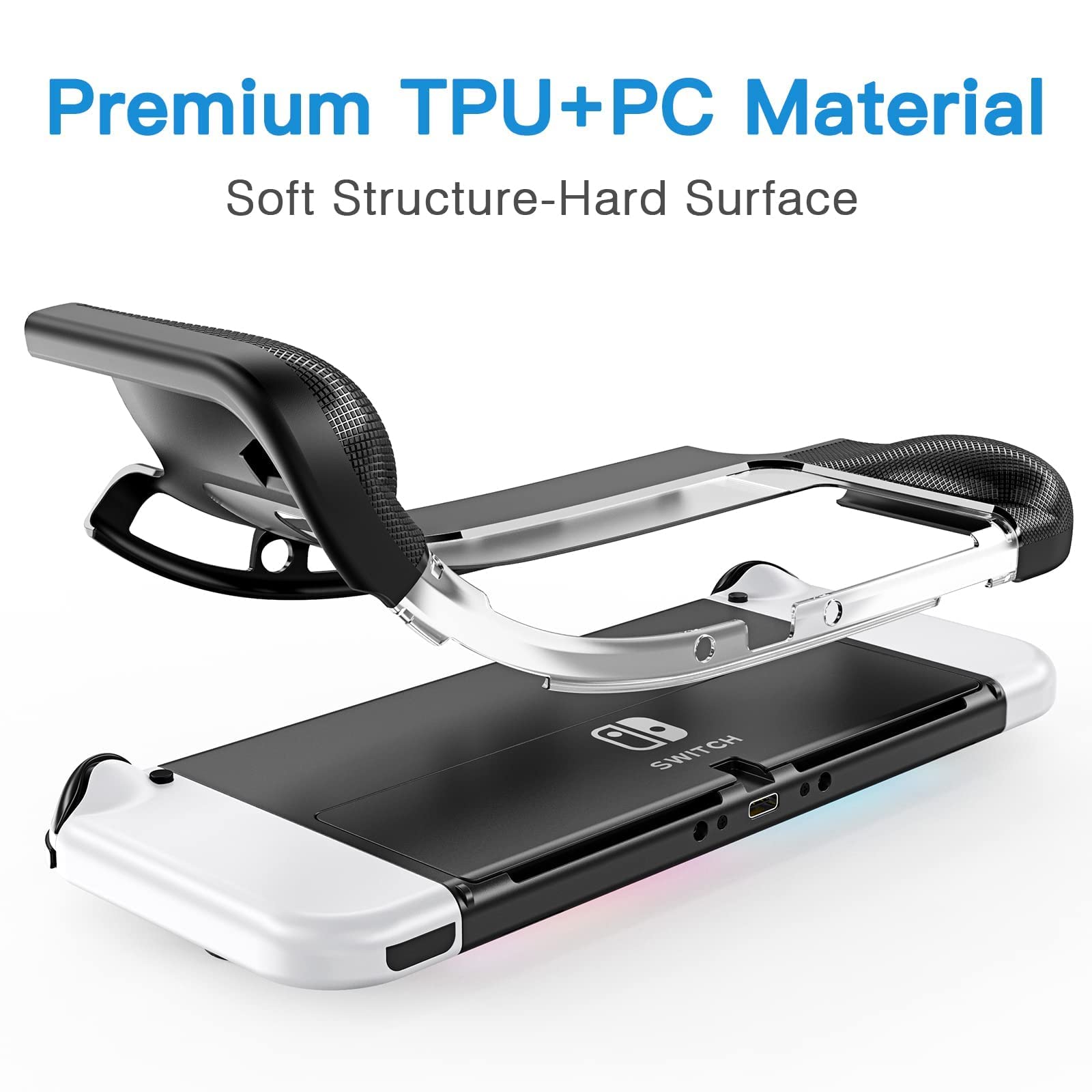 HEYSTOP Switch OLED Case Dockable Compatible with Nintendo Switch OLED Model 2021, TPU Protective Case for Nintendo Switch OLED Model with Game Card Slots and 6 Pcs Thumb Grips