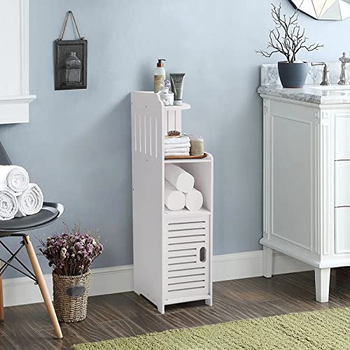 SENYAN Bathroom Storage Cabinet, Waterproof Freestanding Floor Cabinet Organizer with Doors and Shelves for Bedroom, Living Room, Kitchen,Entryway, Home Office, White