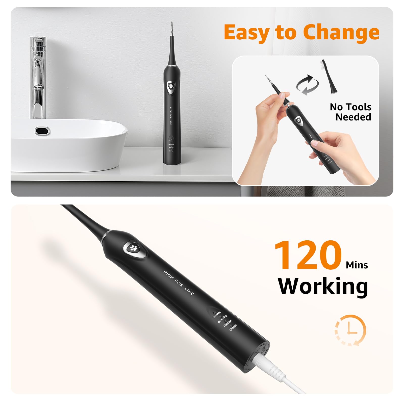 Plaque Tartar Remover for Teeth - Sonic Electric Dog Teeth Brushing Kit - Rechargeable Sonic Electric Dog Tooth Scraper & Cleaning Kit for Dog & Cat, Black