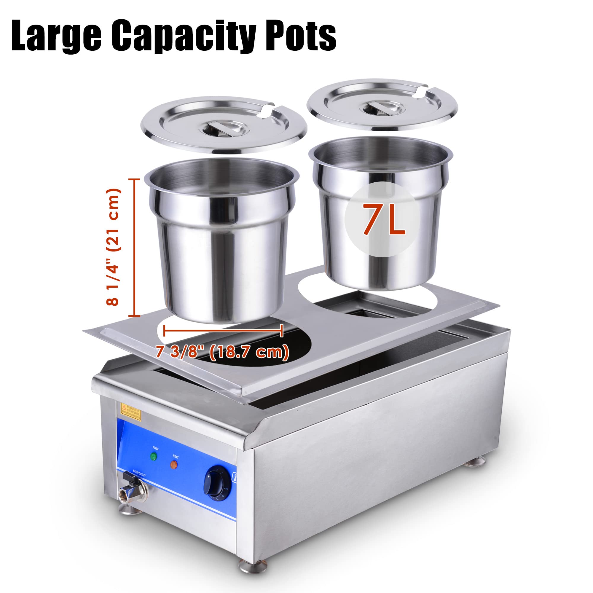 Yescom 1200W Commercial Chili Cheese Food Warmer Dual 7L Pots Stainless Steel Soup Countertop Steam Restaurant Buffet