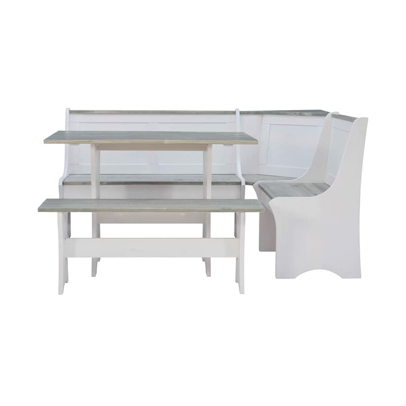 Riverbay Furniture Coastal Wood Corner Dining Nook in Gray