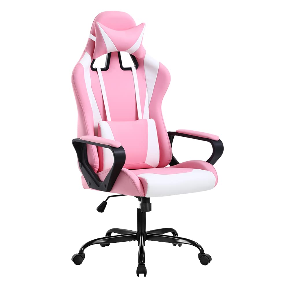 Gaming Chair High Back Ergonomic Leather Office Chair Adjustable Swivel Desk Chair Reclining Racing PC Computer Chair with Lumbar Support and Headrest for Back Pain Adults Teens(Pink)