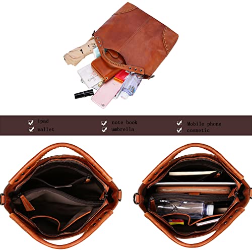 HESHE Womens Vintage Leather Shoulder Handbags Crossbody Bag Satchel Purse (Brown)