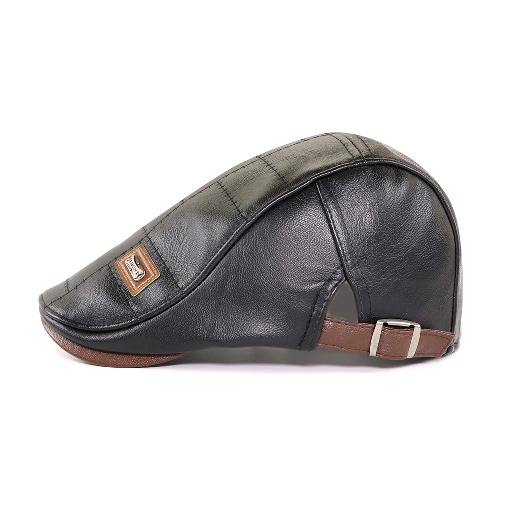 Govicta Men Adjustable PU Leather Ivy Cap Newsboy Hat Fishing Hat for Men Black
