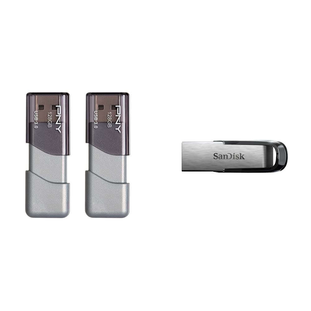 PNY 128GB Turbo Attaché 3 USB 3.0 Flash Drive, 2-Pack & SanDisk 512GB Ultra Flair USB 3.0 Flash Drive - SDCZ73-512G-G46