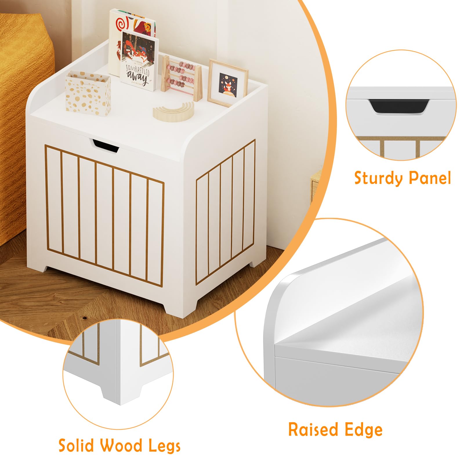 VILAWLENCE Storage Box Small Cube Toy Storage Organizer White,White Wooden Entryway Storage Bin For Home Books Clothes Toy,Small Square Nightstand For Playroom,Bedroom(15.4x11.8x15.3inches)
