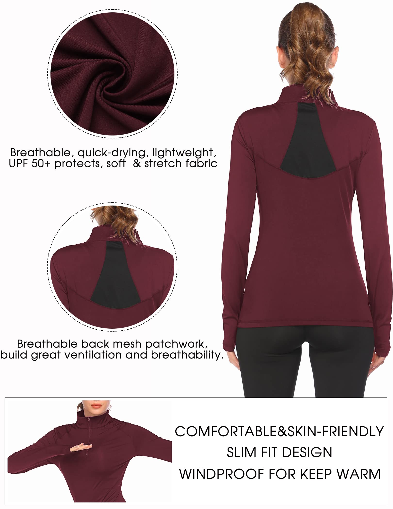 Half Zip Pullover Women Lightweight Quarter Zip Long Sleeve Workout Shirts 1/4 Zip Athletic Fit Active Top (Black,Small)