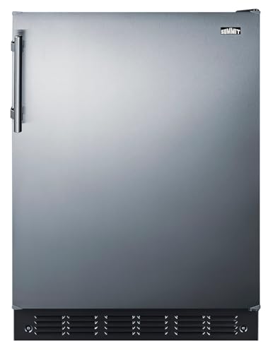 Summit FF708BL7SS 24â Wide Under Counter Refrigerator 5.1 cu.ft. Made in Europe with Automatic Defrost Operation, Reversible Stainless-Steel Door, and Deluxe black interior (Right Hand Door)