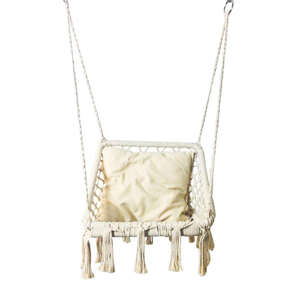 Square Macrame Hanging Swing Chairs Cotton Rope Lounger for Outdoor Indoor Garden Patio Yard Porch Tree