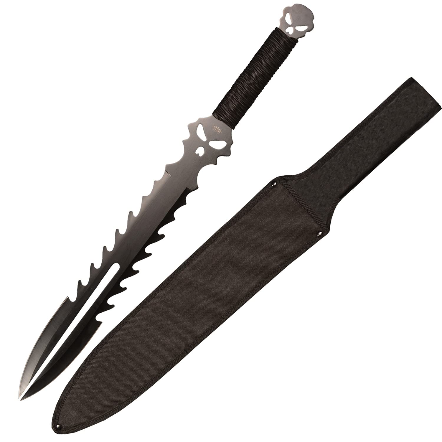 HHJMFD Tactical Fixed Blade Knife Skull Design With Wave-Like Blade Survival Hunting Tool Non-slip Stylish Handle with Practical Sheath 25.7 in for Camping Hunting Adventure Outdoor