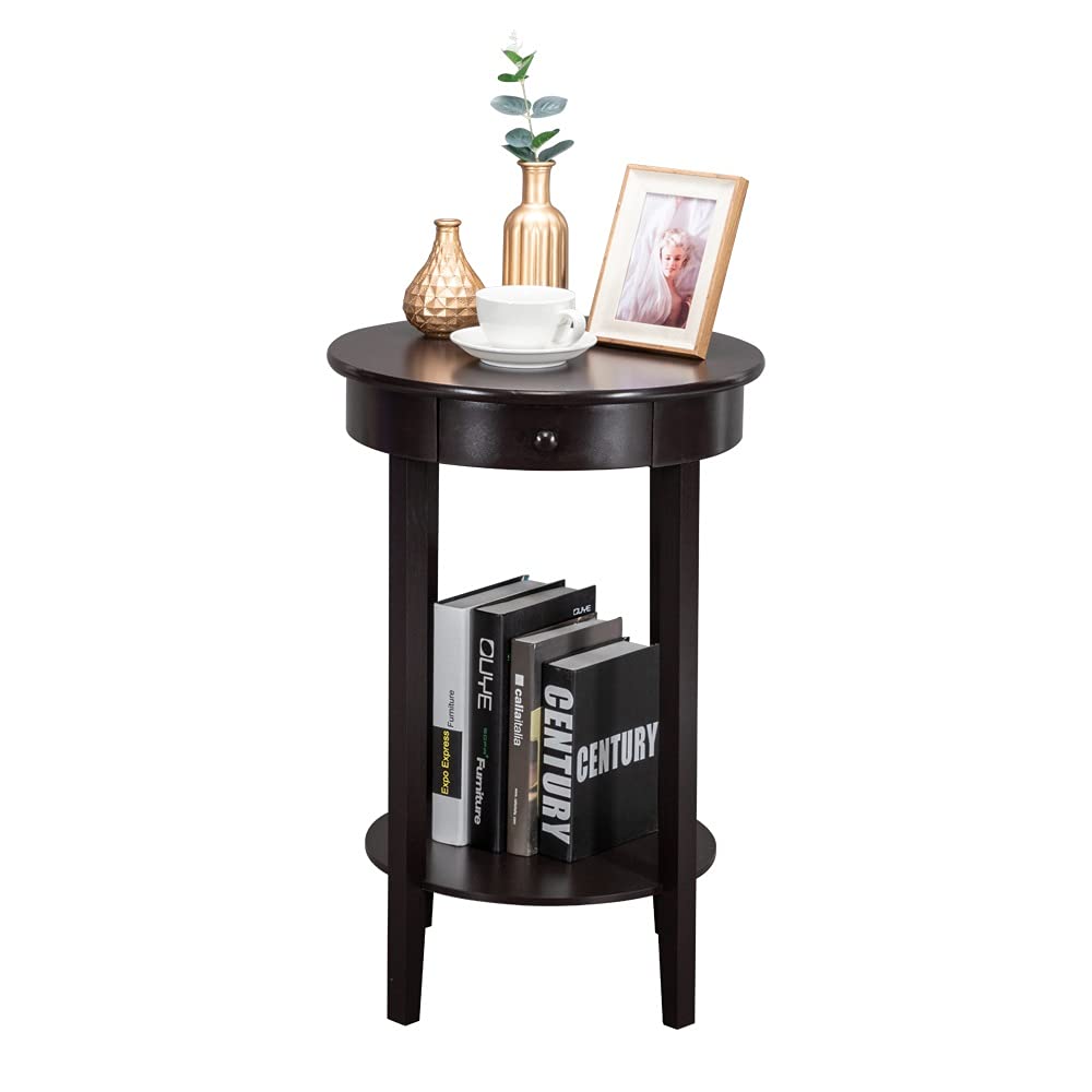 RLZCFF 47x47x71CM Simple Round with Drawer Side Coffee Table Side Table End Table Brown for Livng Room