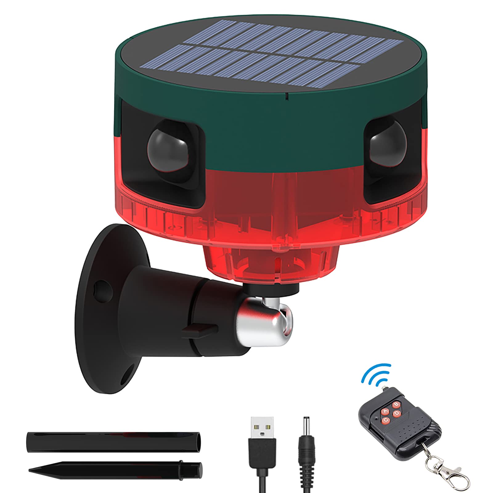 WONFAST Solar Sensor Security Alarm Lights Outdoor, 360° Motion Detector LED Flashing Strobe Light Warning Lamp Built-in 13Sounds,129db Loud Siren Sound for Home Farm Barn Villa Yard (Red-1)