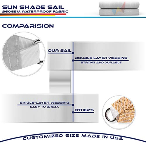 Windscreen4less Terylene Waterproof Sun Shade Sail UV Blocker Triangle Sunshade Patio Canopy Sail 12' x 12' x 12' in Color Light Grey 260GSM