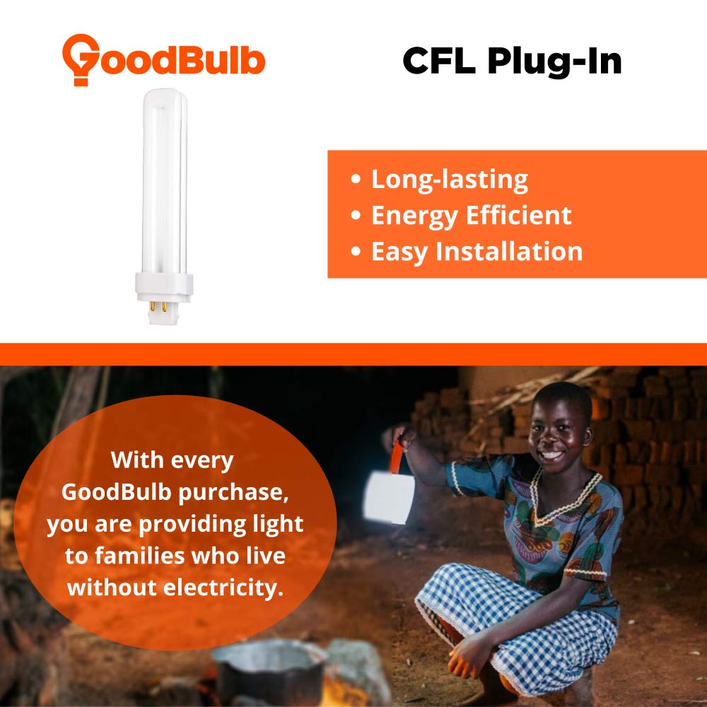 GoodBulb 26 Watt CFL Light Bulbs | 4 Pin G24Q-3 Base 4100K Cool White | 26W High Output 1800 Lumens | Double Tube Compact Fluorescent Light Bulbs Plug-in | 10 Pack