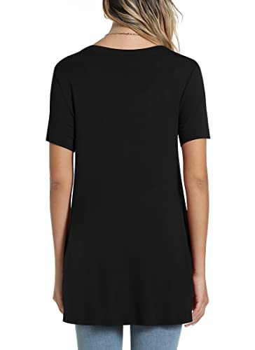 POPYOUNG Women's Summer Short Sleeve T-Shirt Casual Lace Neck Tunic Tops for Leggings Loose Blouse 2XL, Black