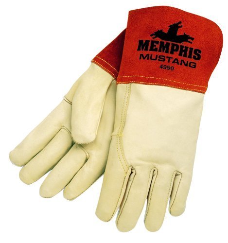 MCR Safety 4950XL Mustang Premium Grain Cow MIG/TIG Welder Men's Gloves with Gauntlet Split Leather Cuff, Cream, X-Large, 1-Pair by MCR Safety