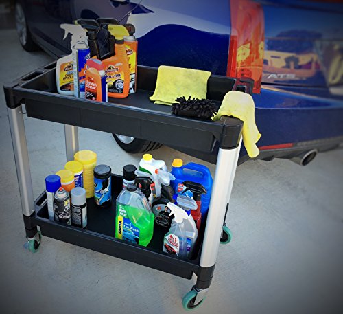 MaxWorks 80384 Black and Gray Two-Tray Service/Utility Cart With Aluminum Legs And 4" Diameter Swivel Castors
