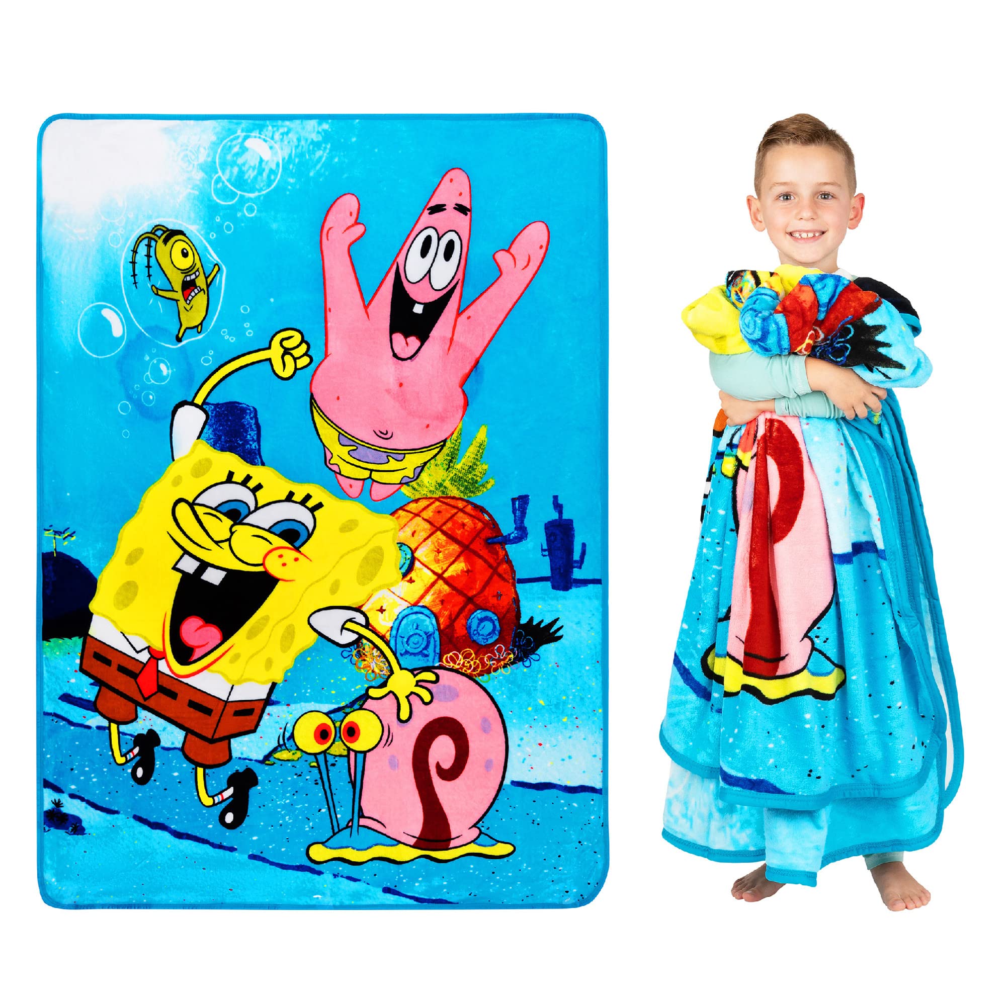Franco Kids Bedding Super Soft Plush Micro Raschel Blanket, 62 in x 90 in, Spongebob Squarepants, Multicolour, Prints May Vary