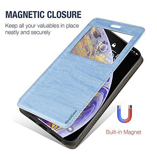 Shantime for Oppo A58X 5G Case, Wood Grain Leather Case with Card Holder and Window, Magnetic Flip Cover for Oppo A78 5G (6.56β) Sky Blue