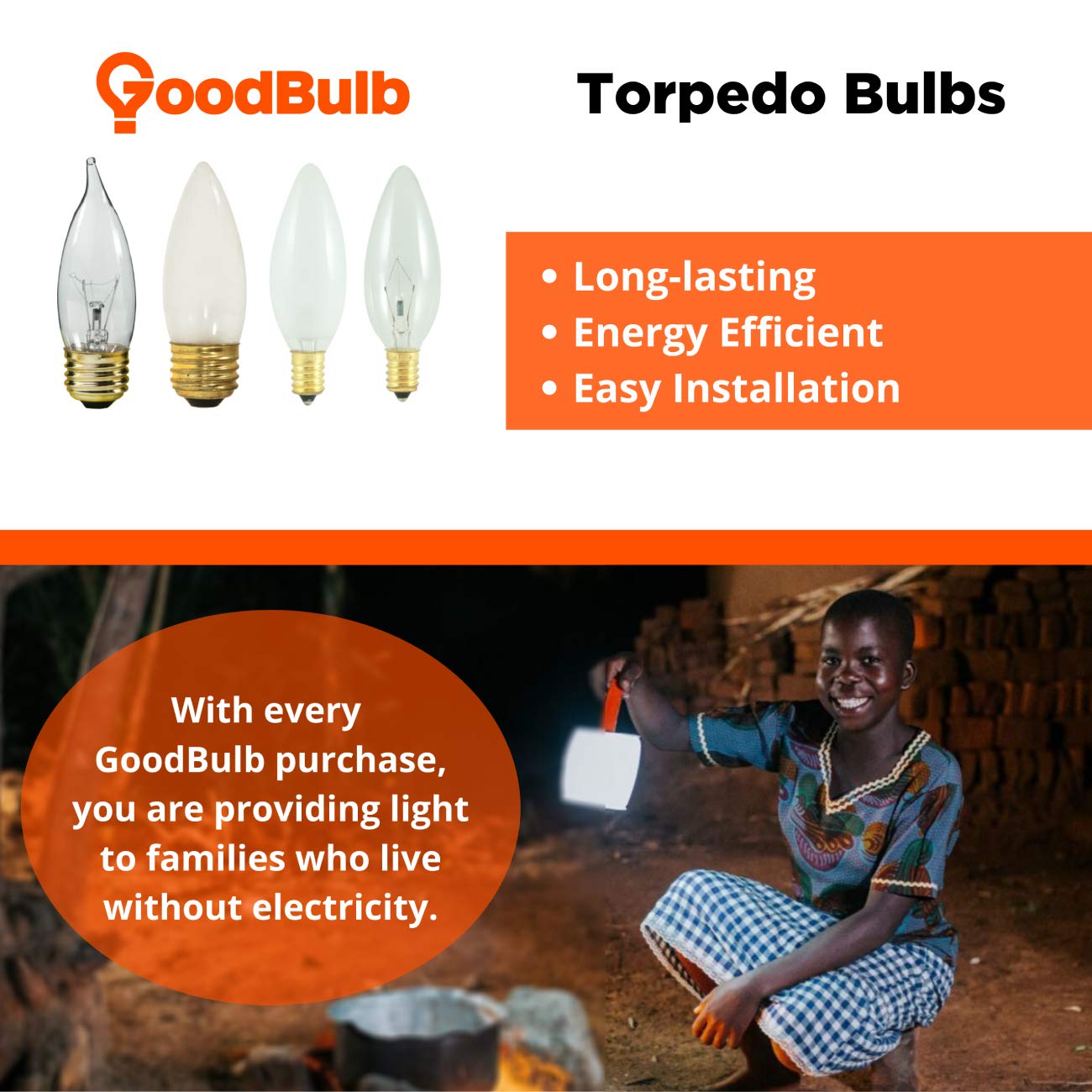GoodBulb 6O-Watt Torpedo Flame Tip Light Bulbs | B10 Clear Finish Medium E26 Base 2700K Warm White Color | Dimmable | 580 Lumens | Incandescent | Pack of 12 Bulbs