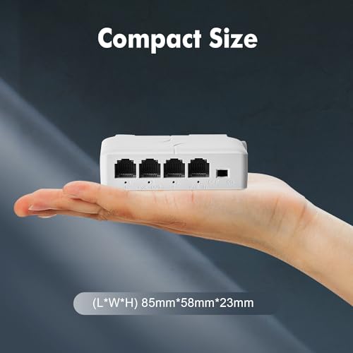 PoE Passthrough Switch, 1 PoE in 3 PoE Out Extender, IEEE802.3af/at PoE Powered, 100Mbps Ethernet, din-Rail & Wall Mount