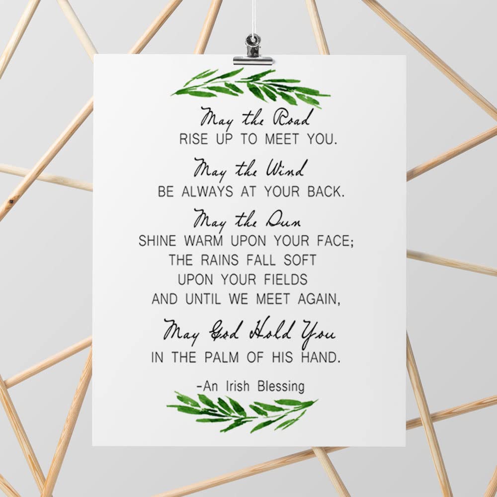 May The Road Rise Up To Meet You, Irish Blessing Print, Irish Prayer, Ireland Gift, Christian Gift, Wedding Gift, Green Wall Art Watercolor 8 x 10 Inches Frame NOT INCLUDED