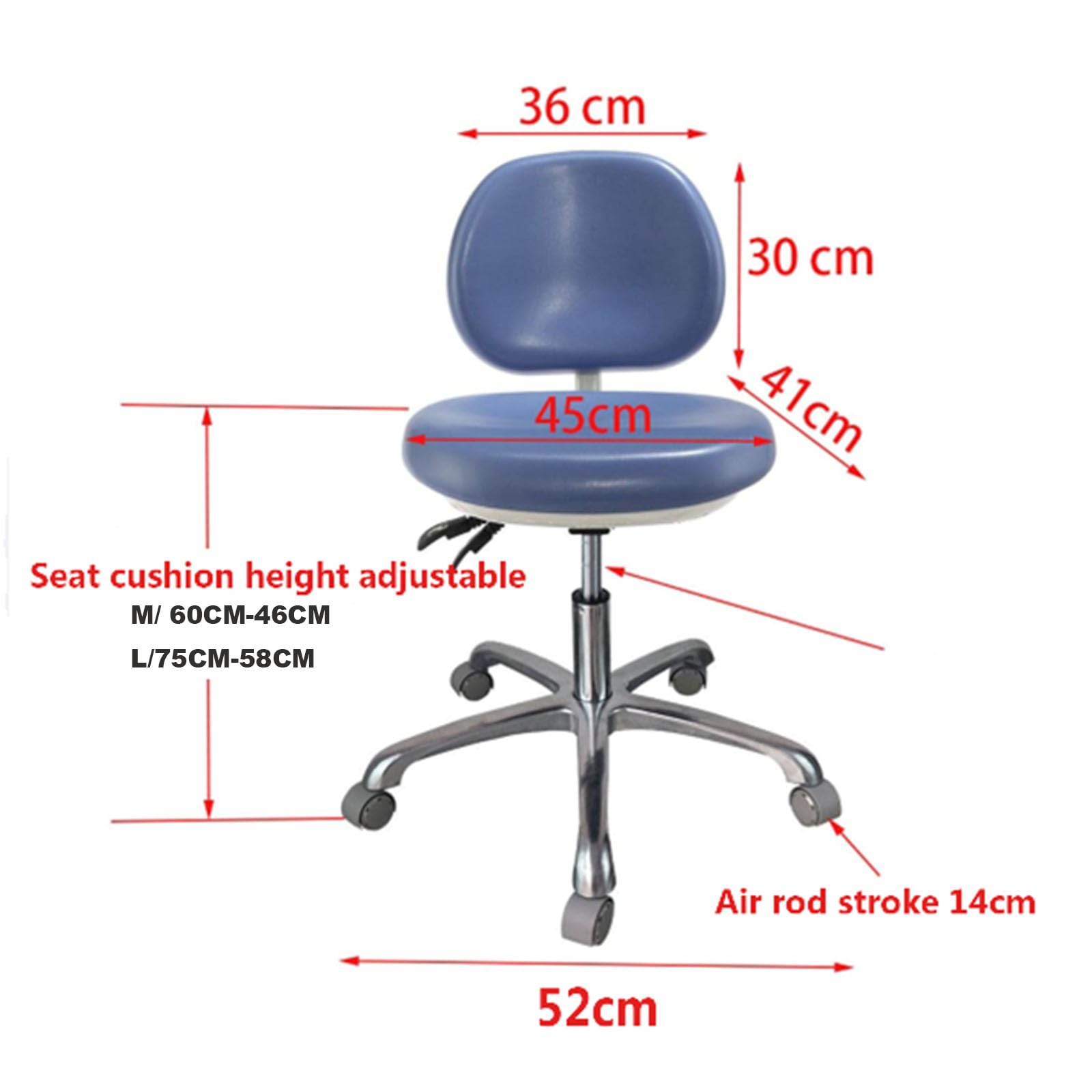 SFKLYU Dental Medical Chair, Dental Assistant Chair PU Leather Height Adjustable Stool for Clinics, Dental Offices, Labs,L