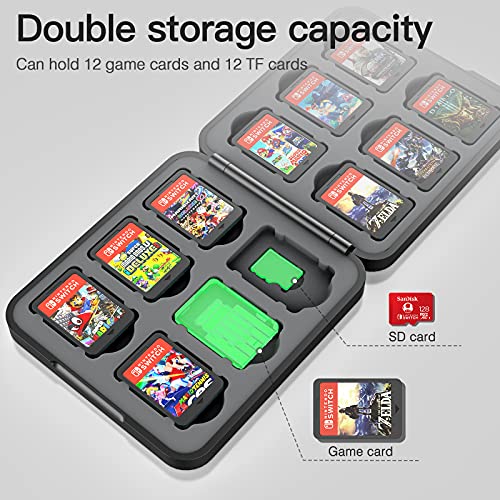 HEYSTOP Game Card Case Compatible with Nintendo Switch Games,12 Slots Storage Protective Box, Slim and Portable Protective Shell Switch Storage Bag with 4 Joy-Con Thumb Gaps, Black