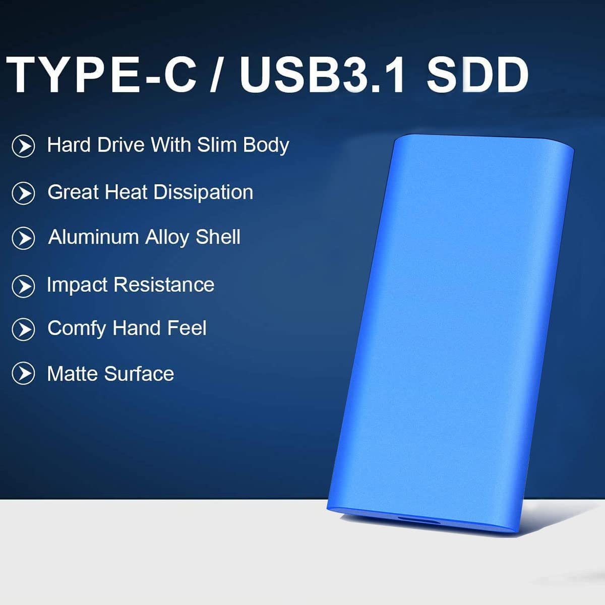 POENOWNE External Solid State Drive 2000GB high Speed USB 3.1 Type-C Protable External SSD Protable Hard Drive External SSD Compatible with PC, Laptop, Desktop and Mac (Blue)