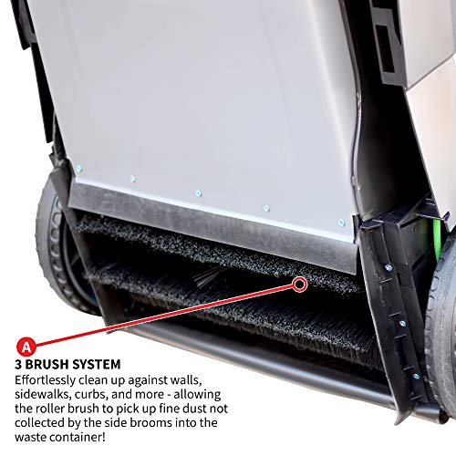 Tomahawk Industrial 38" Walk Behind Push Sweeper with Triple Power Side Brooms Floor Cleaning of Dust Litter Grass