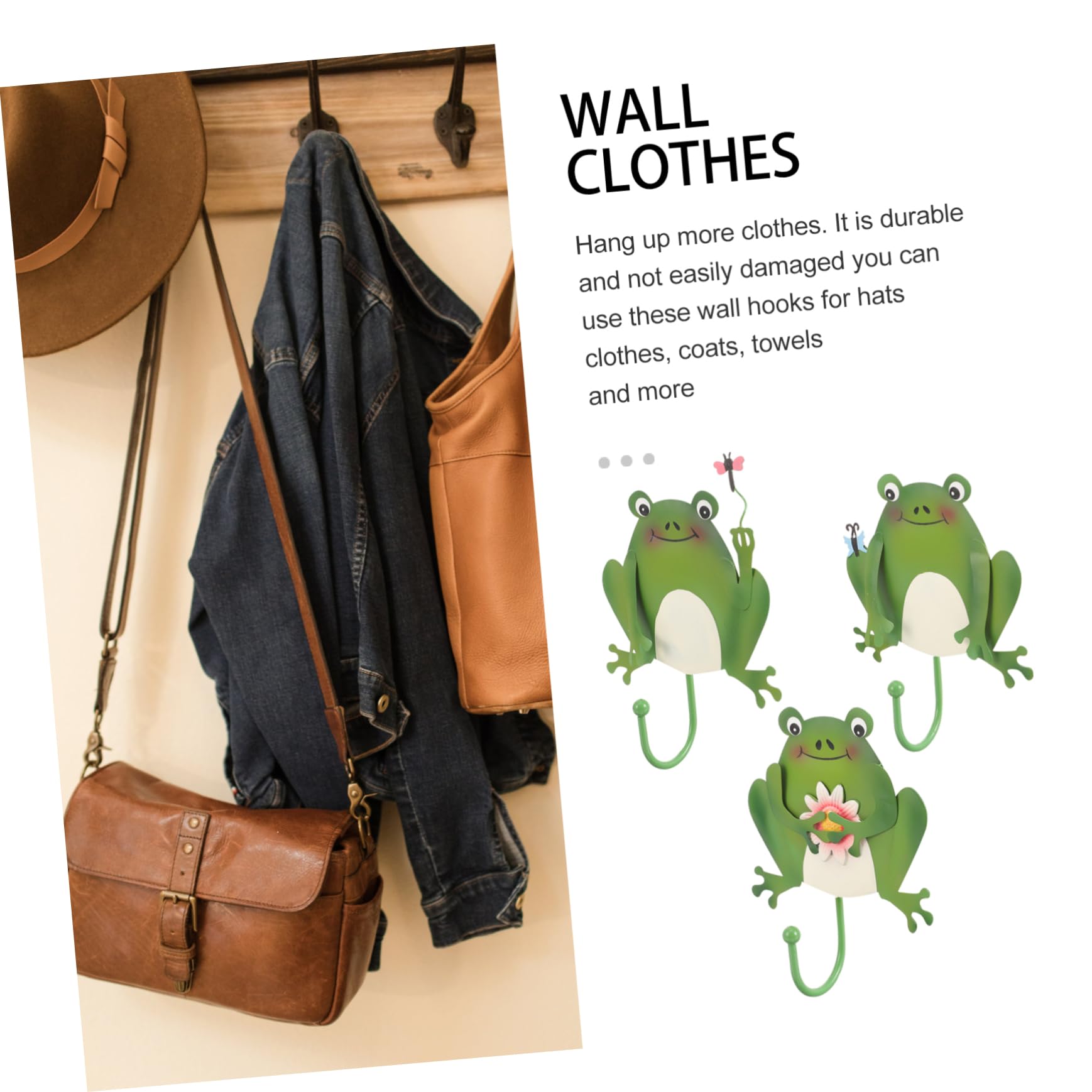 STOBAZA Coat Hanger Hooks Key Storage Hook 3pcs Frog Hook Wall Decoration Iron Key Animal Wall Storage Hook Towel Hook