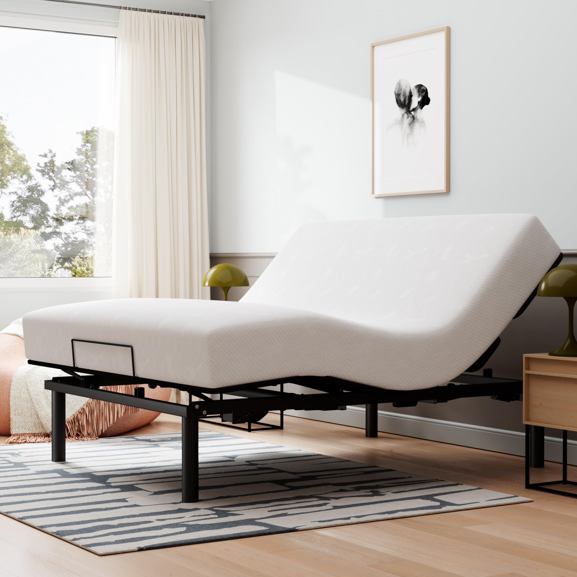 SHA CERLIN Electric Ergonomic Adjustable Bed Base Queen Size, Independent Head and Foot Incline, Wireless Remote Control with Quiet Motor